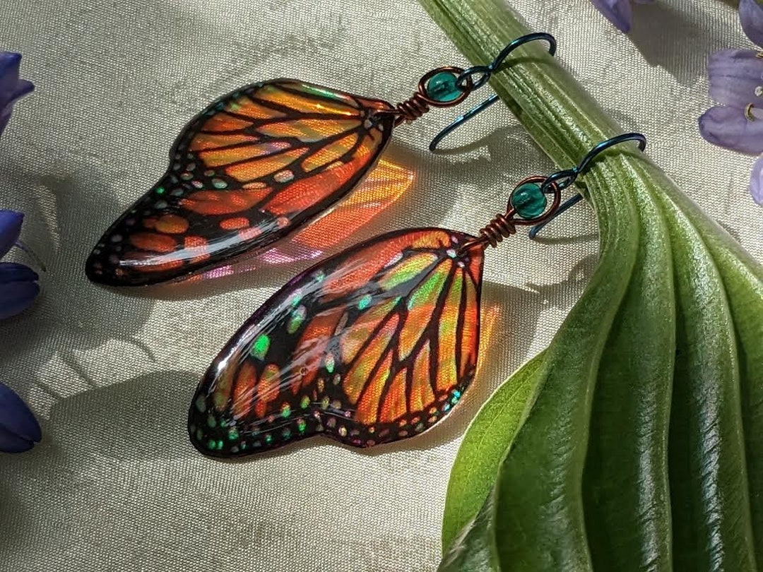 Monarch Wings Earrings With Hypoallergenic Niobium Ear Hooks, Monarch ...