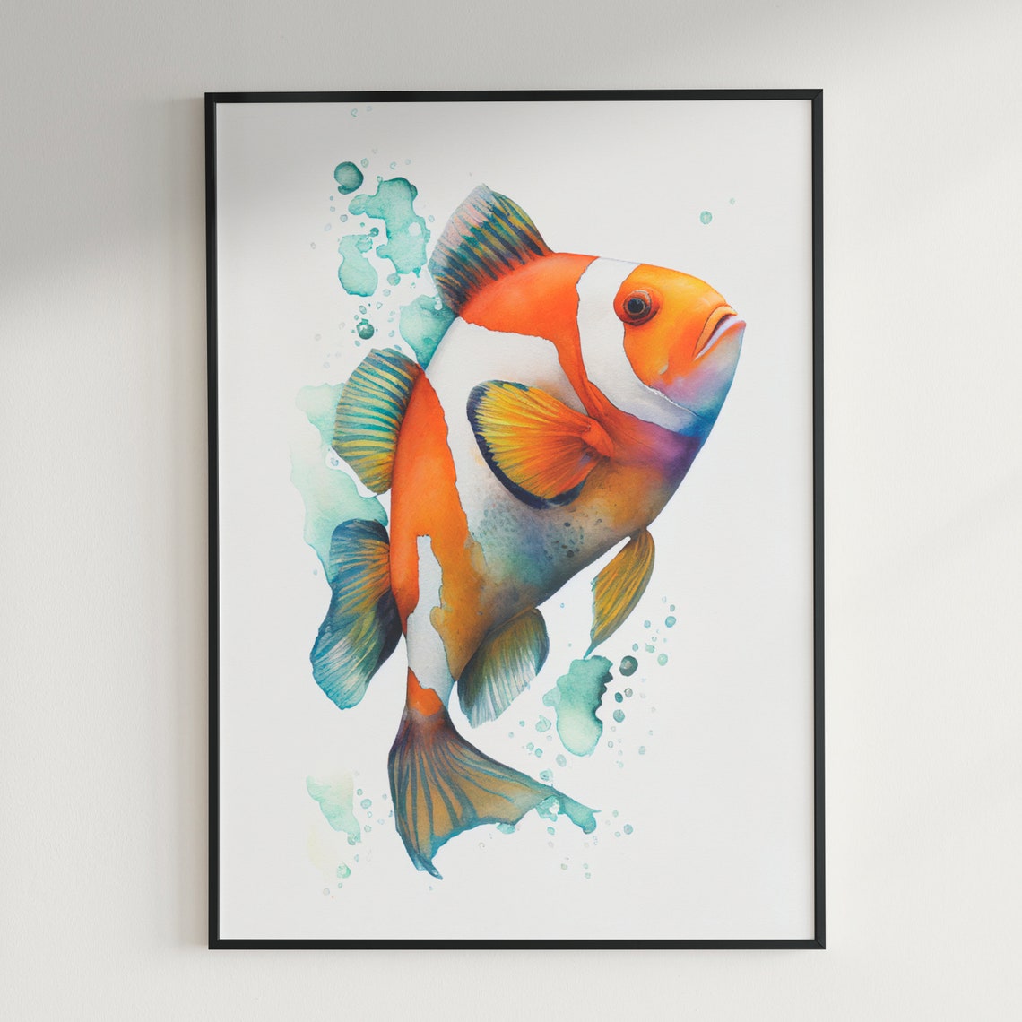 Clownfish Wall Art Watercolor Clownfish Living Room Wall Decor Airbnb ...