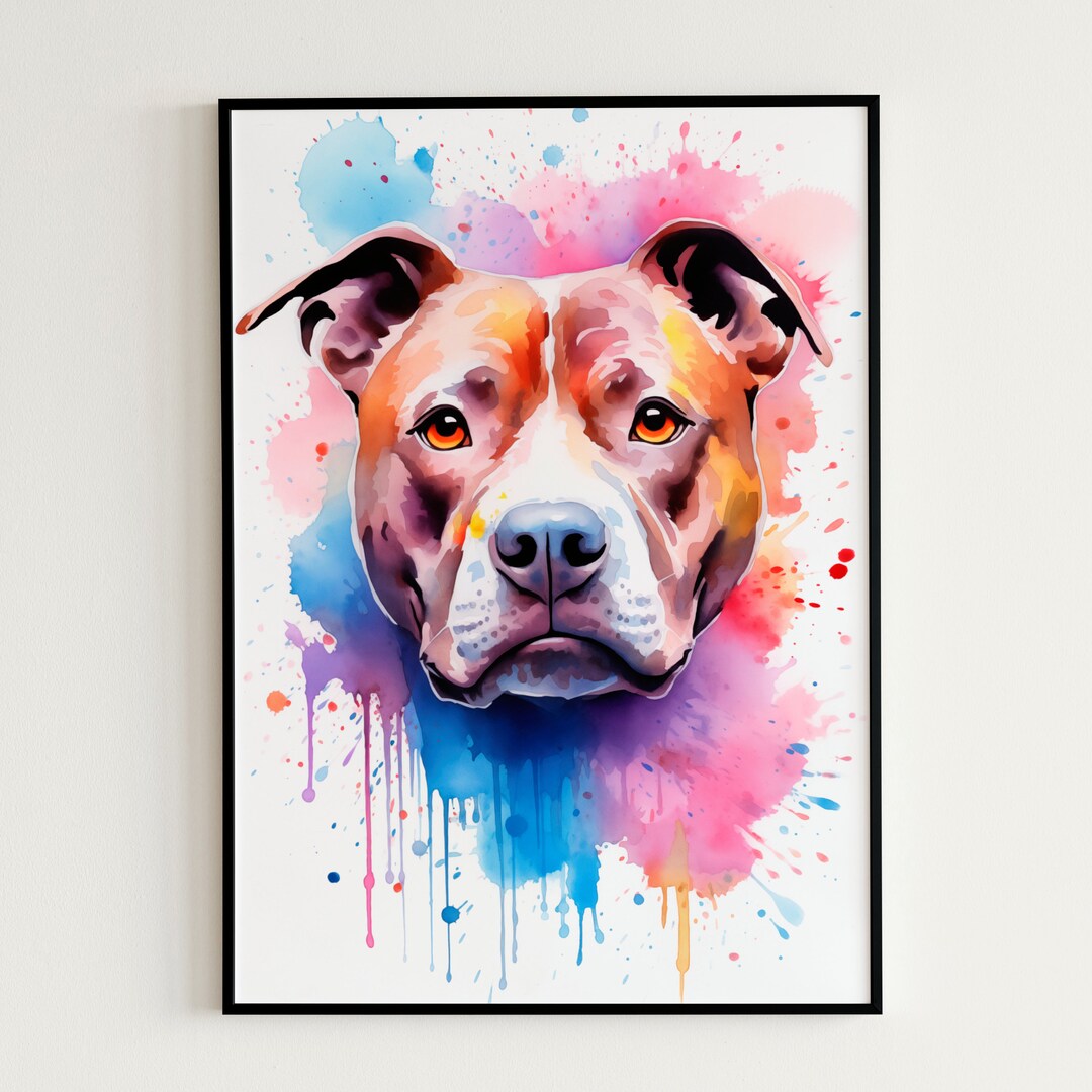 Pitbull Wall Art Watercolor Pitbull Poster Pitbull Wall Decor Kids Room ...