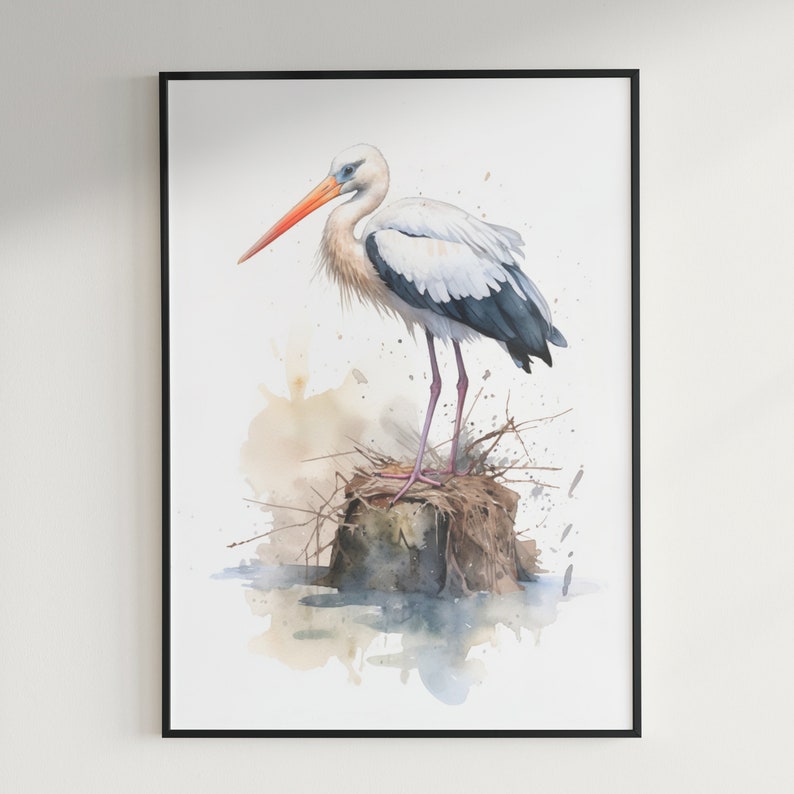 Stork Wall Art Printable Watercolor Stork Wall Decor Airbnb Unique Room ...