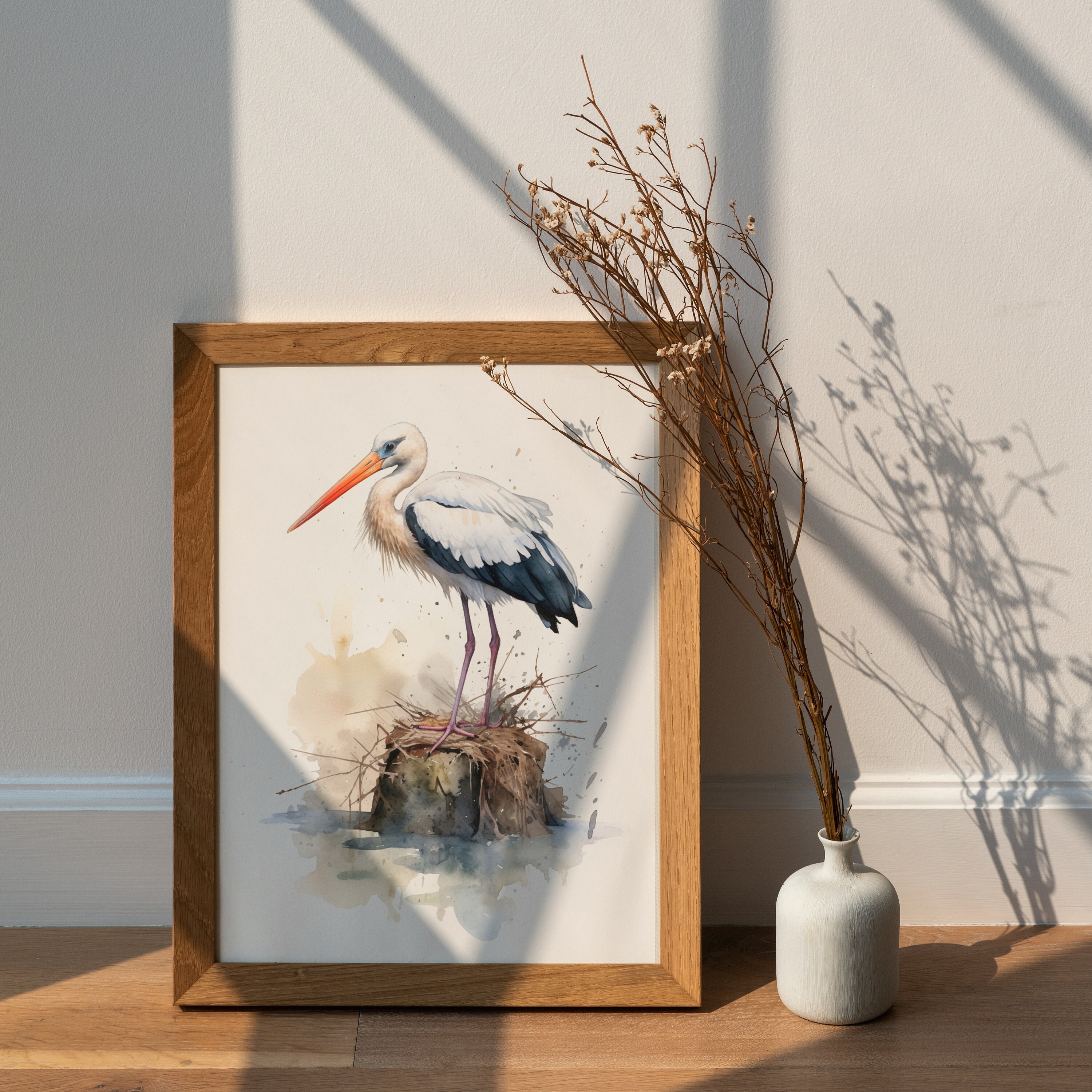 Stork Wall Art Printable Watercolor Stork Wall Decor Airbnb Unique Room ...
