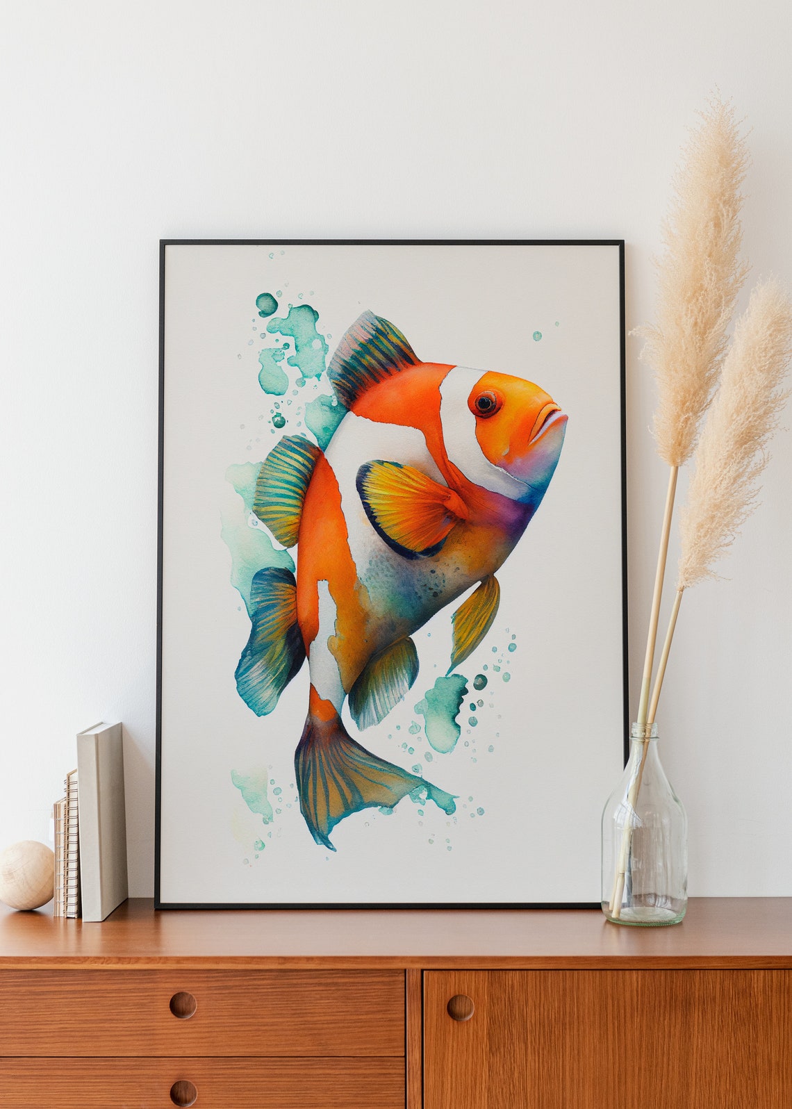 Clownfish Wall Art Watercolor Clownfish Living Room Wall Decor Airbnb ...