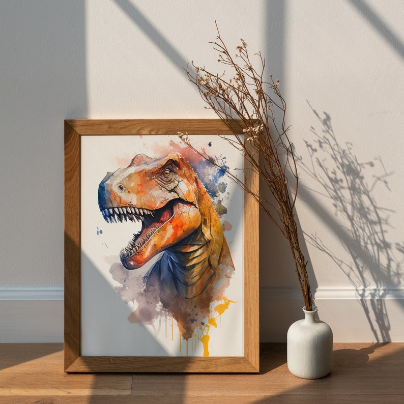 T-rex Wall Art Watercolor T-rex Wall Decor Printable T-rex Kids Room ...