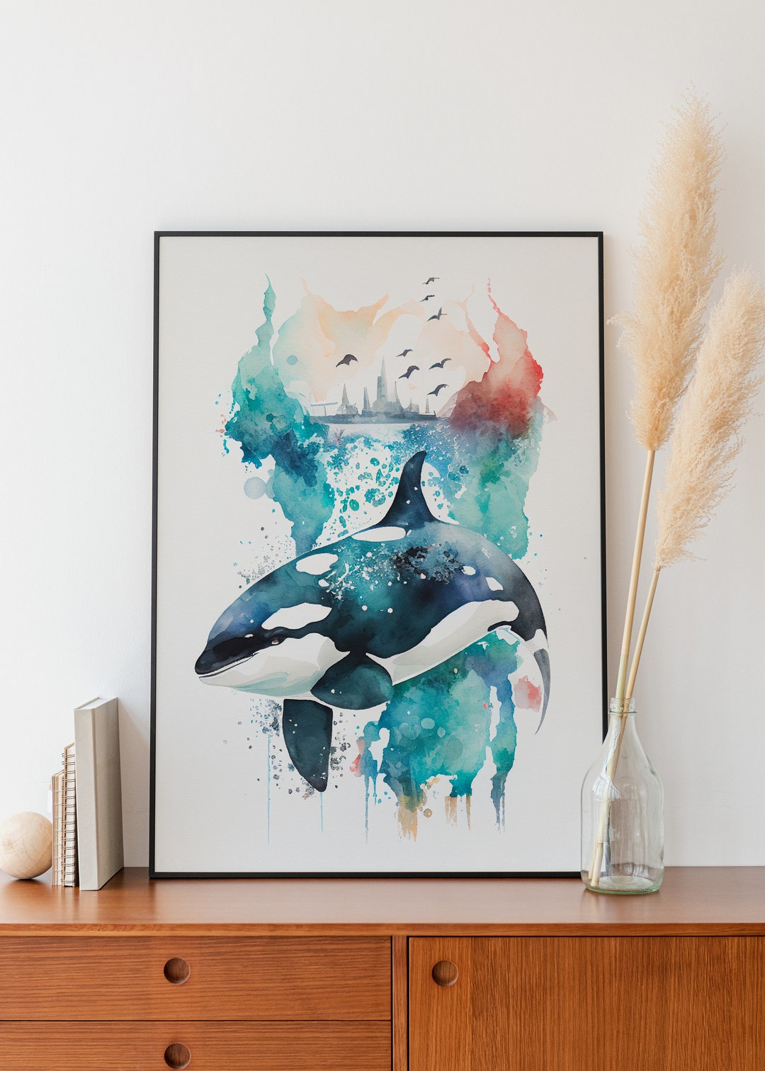 Orca Wall Art Watercolor Orca Wall Decor Airbnb Wall Art Nursery Room ...