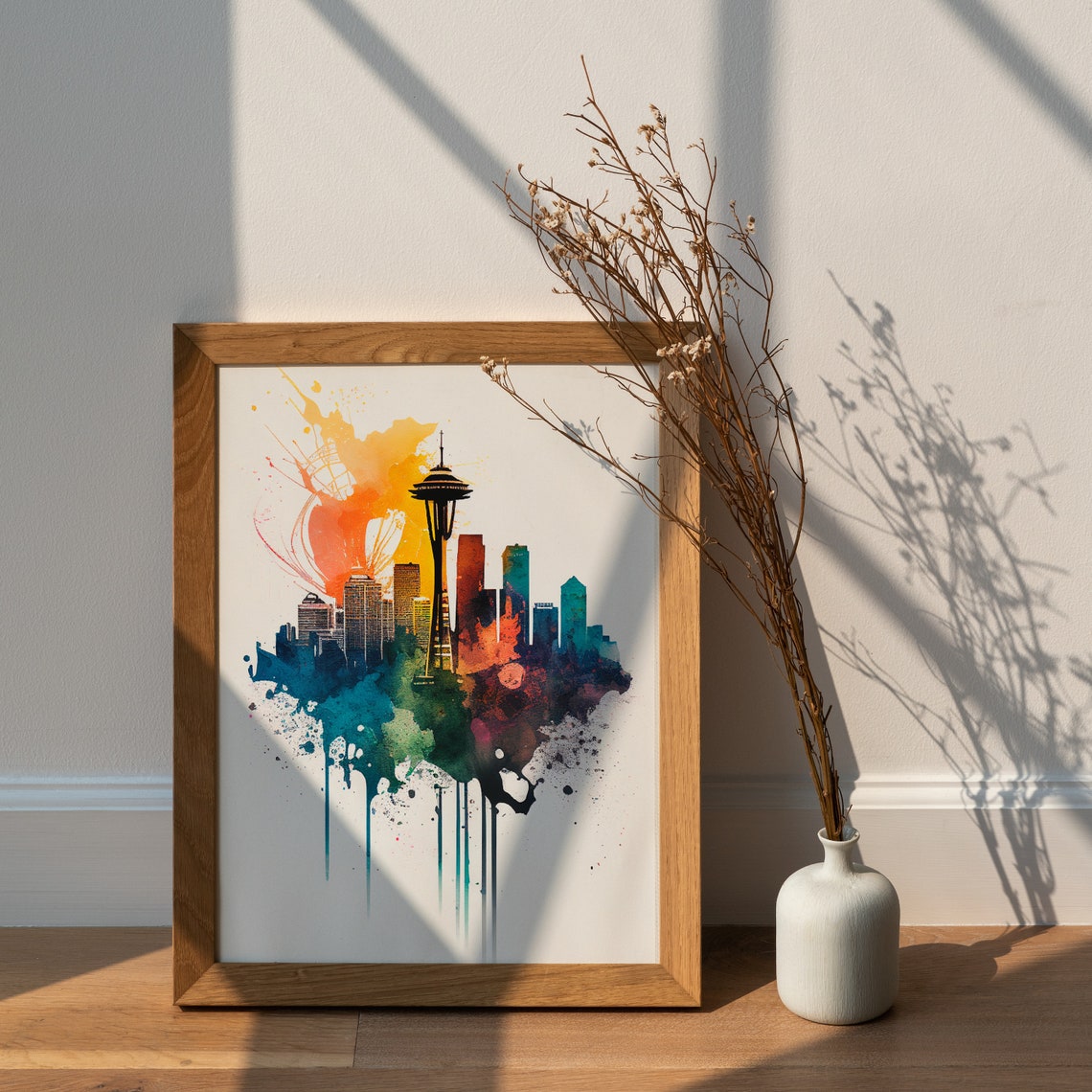 Seattle Skyline Watercolor Skyline Seattle Cityscape America Wall Decor ...