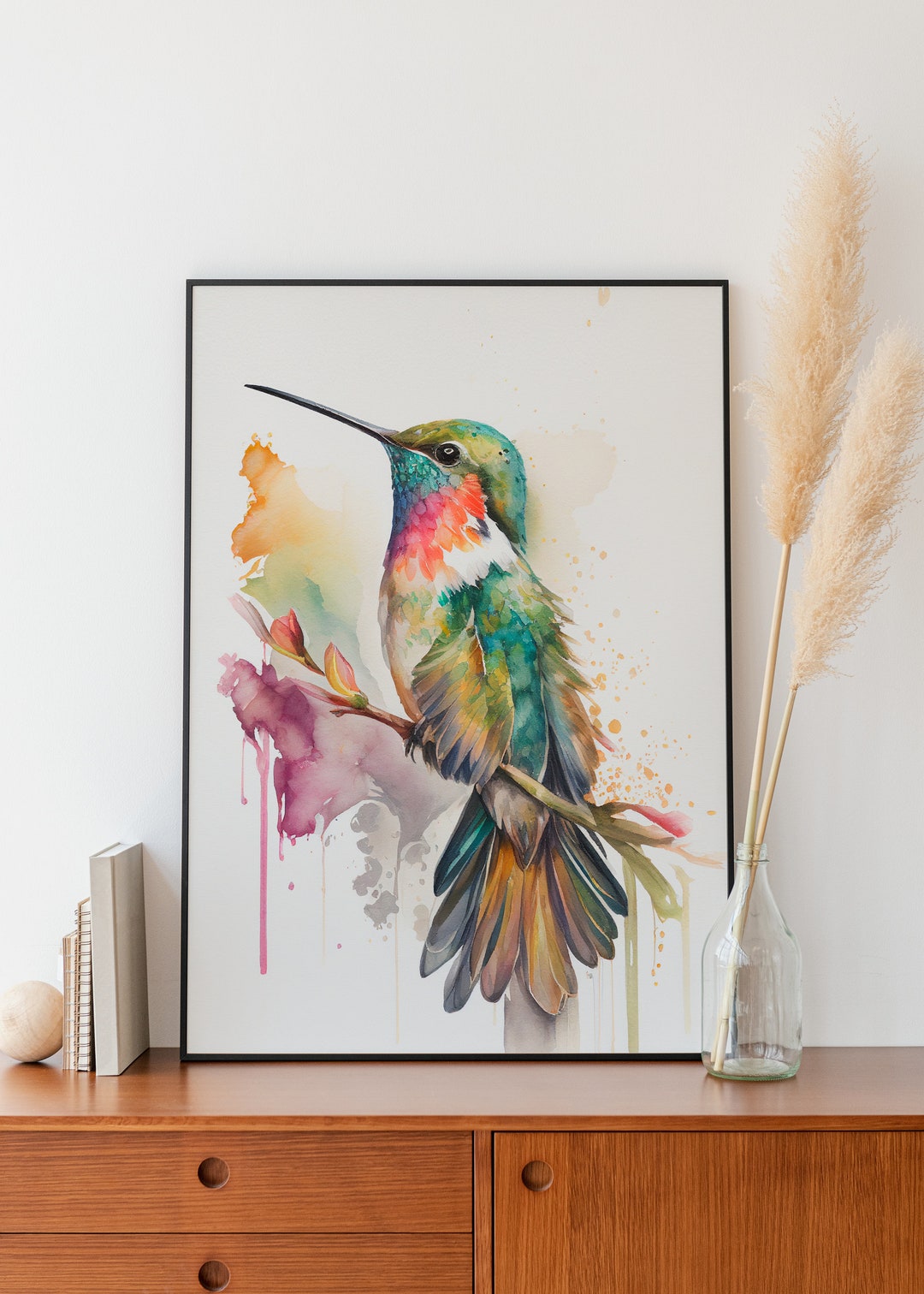 Hummingbird Wall Art Watercolor Hummingbird Digital Art Airbnb Wall ...
