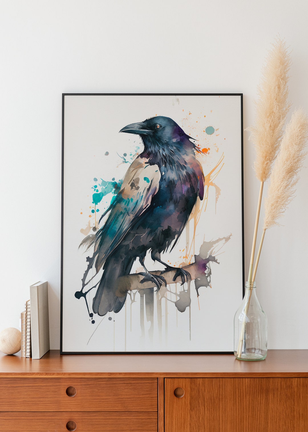 Crow Watercolor Wall Art Crow Wall Decor Watercolor Painting Bird ...