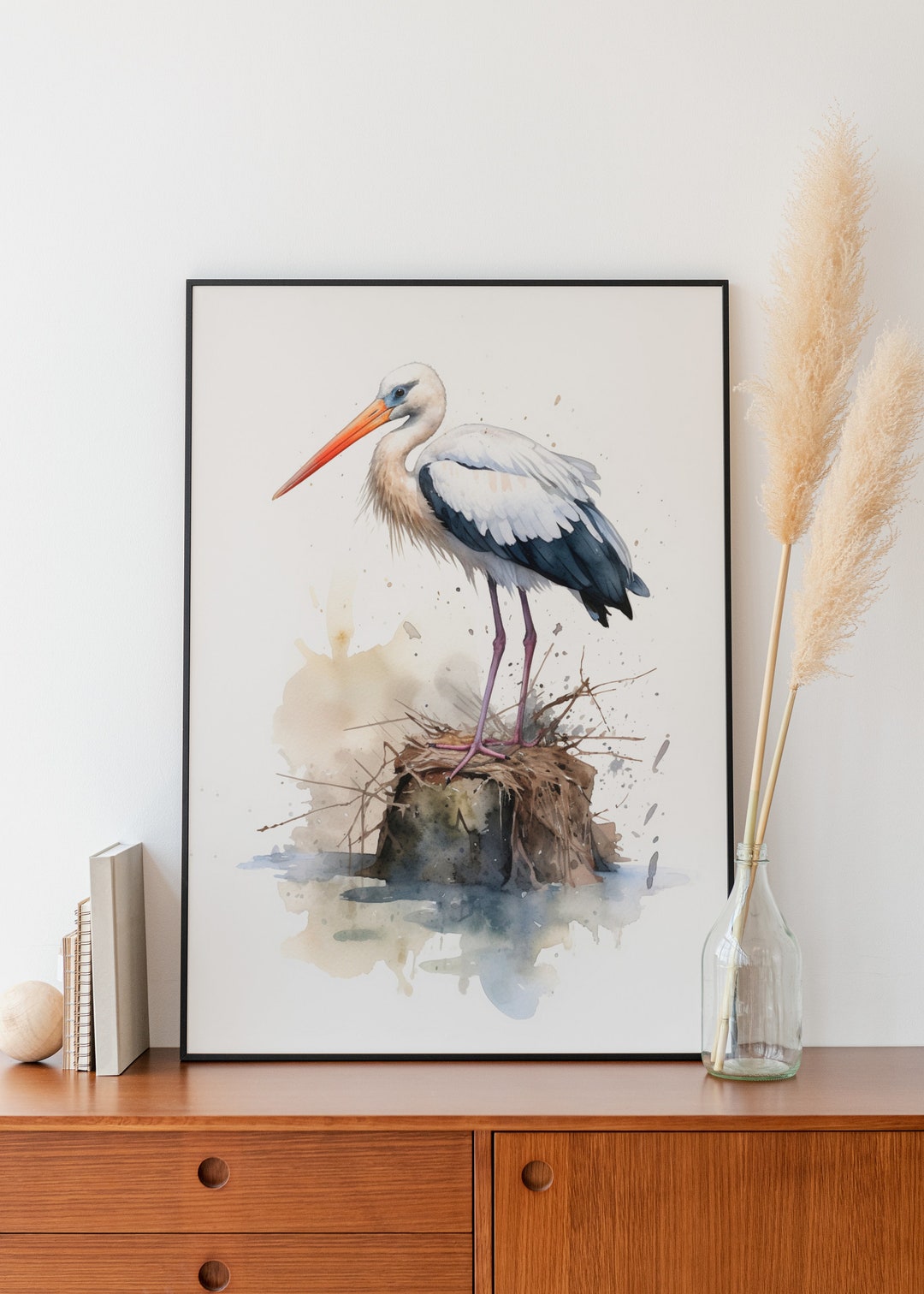 Stork Wall Art Printable Watercolor Stork Wall Decor Airbnb Unique Room ...