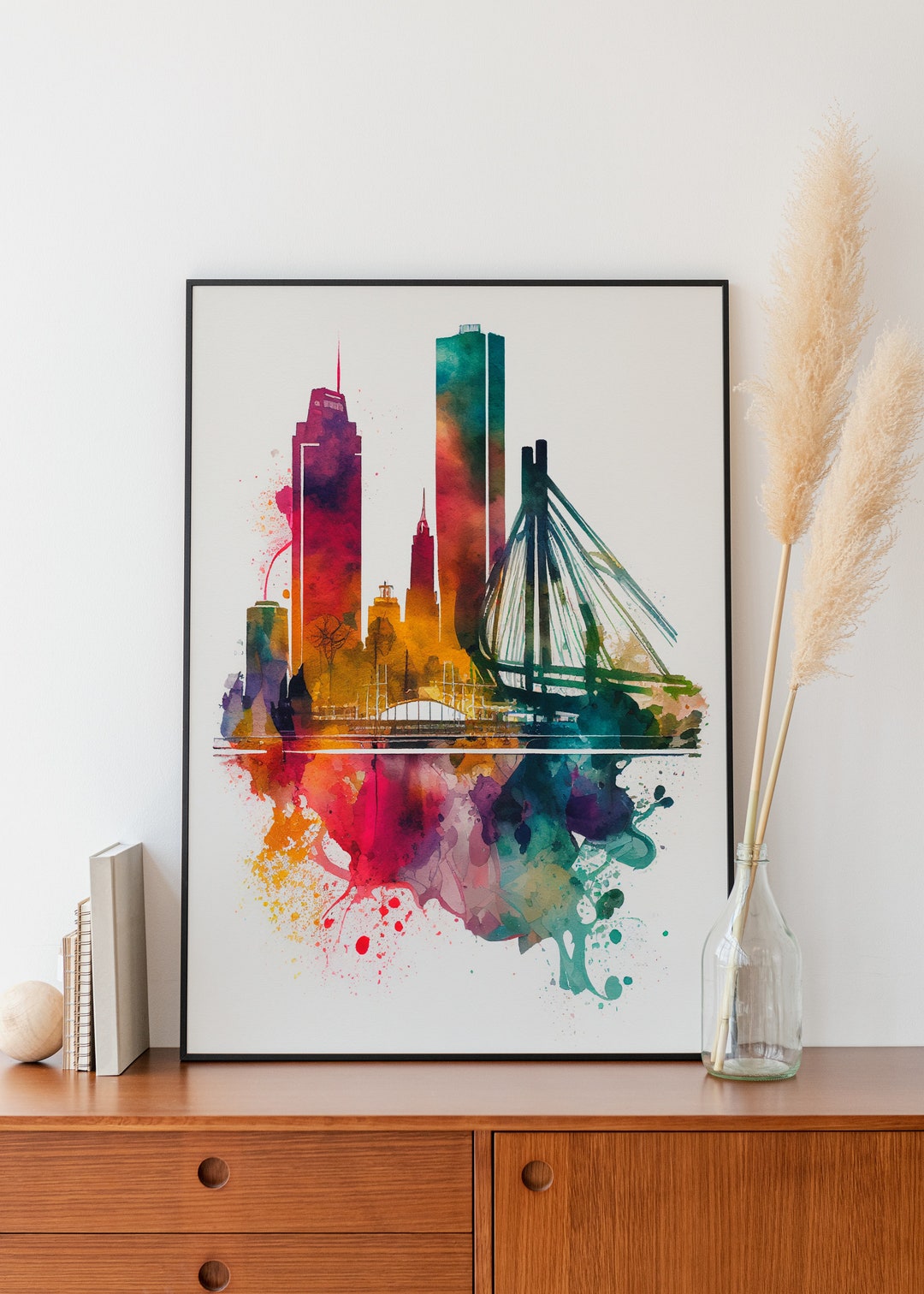 Skyline Rotterdam Watercolor Rotterdam Skyline Netherlands Wall Art ...