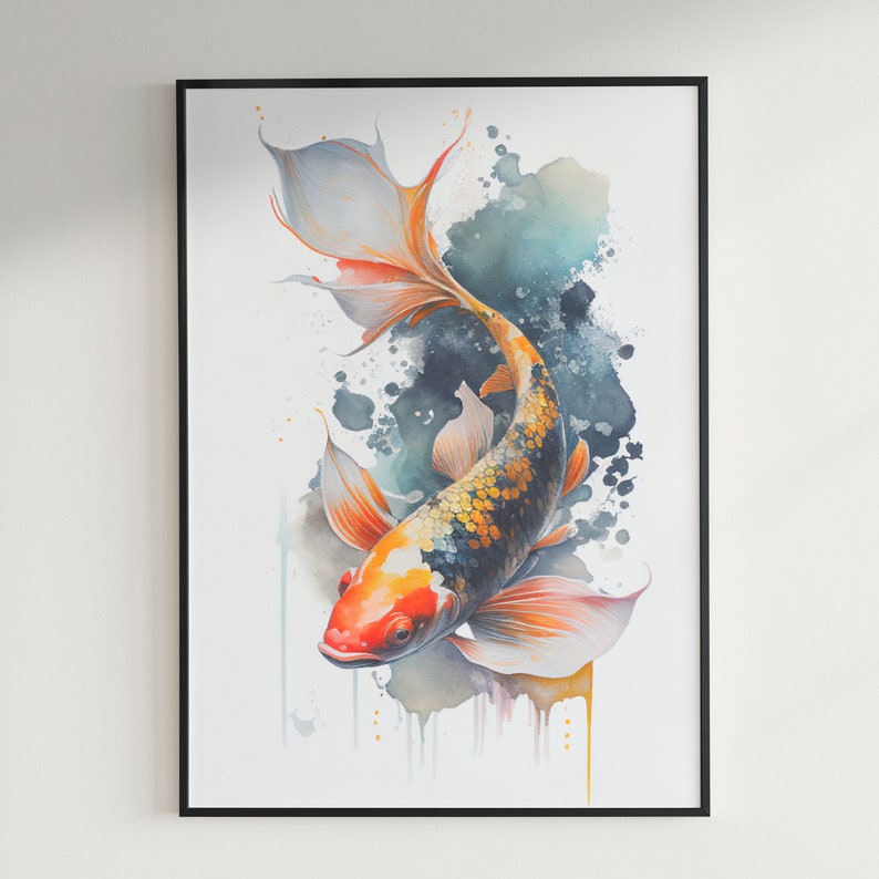 Koi Wall Art Watercolor Koi Painting Printable Animal Wall Art Koi Wall ...