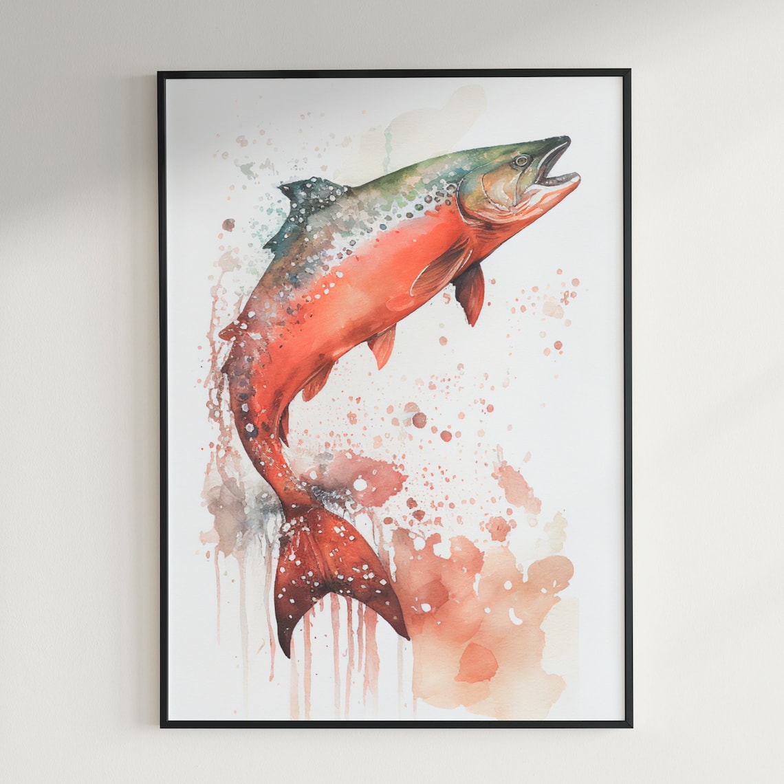 Watercolor Salmon Wall Art Salmon Wall Decor Airbnb Unique Room Decor ...