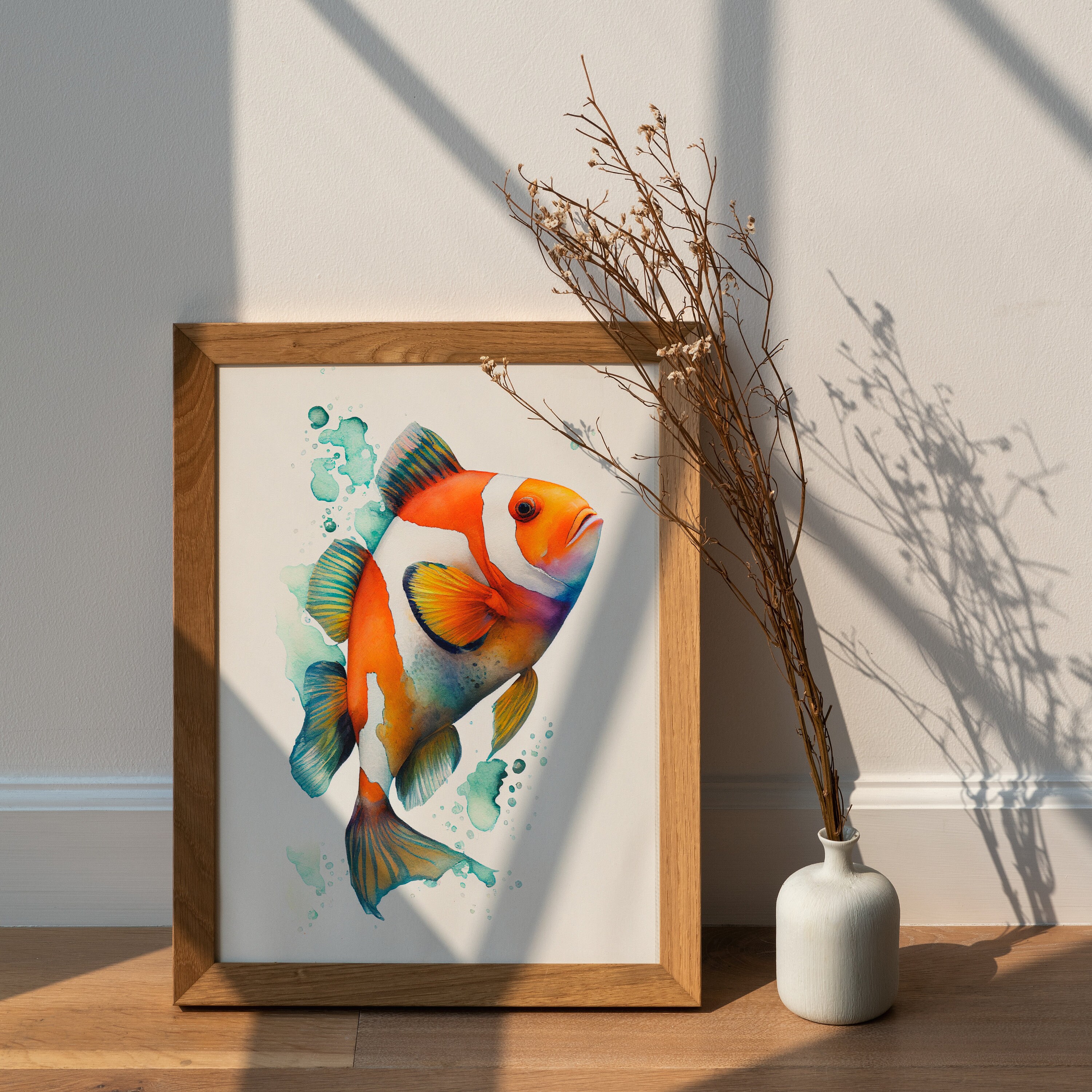 Clownfish Wall Art Watercolor Clownfish Living Room Wall Decor Airbnb ...