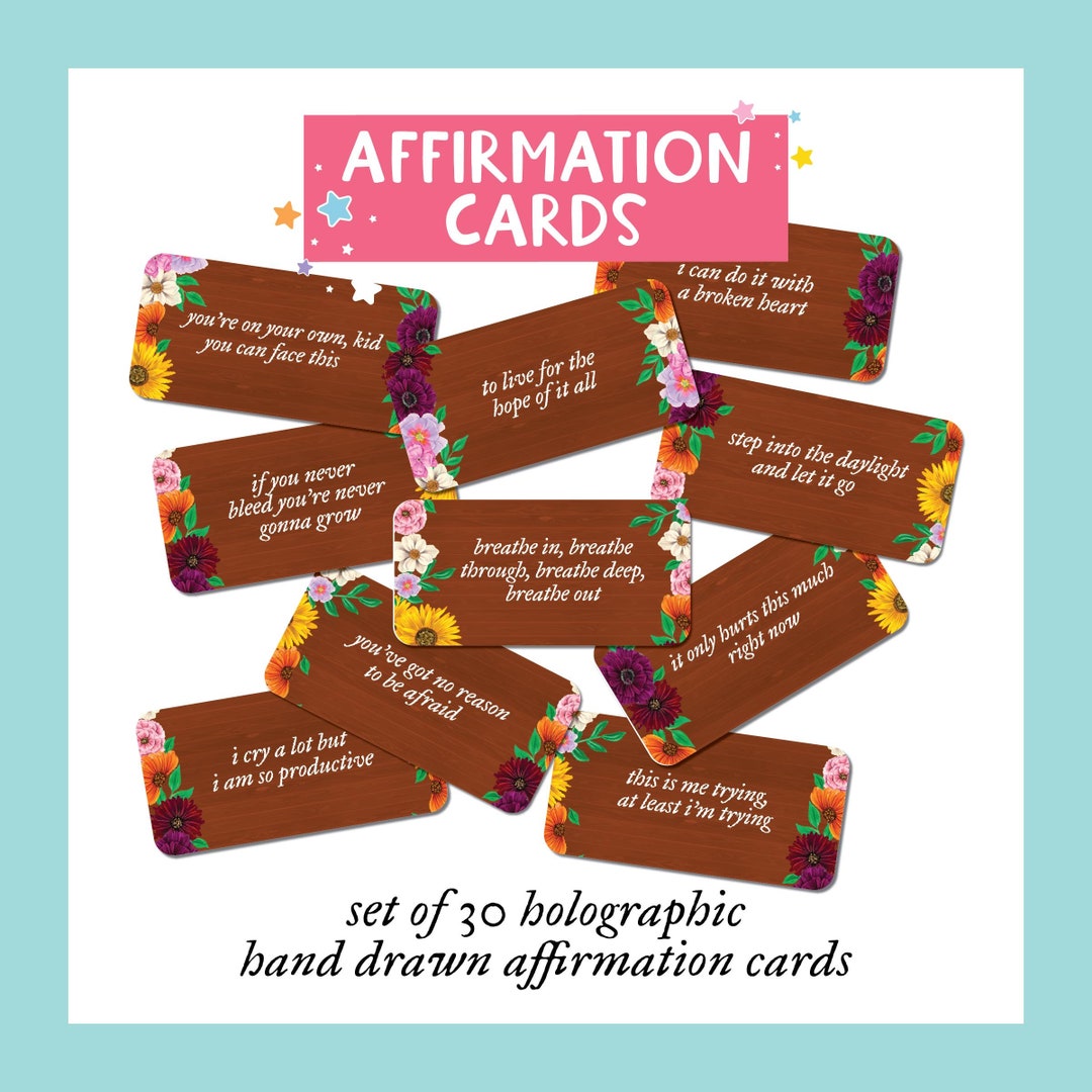 Hand Drawn Affirmation Cards SET OF 30 Holographic Single Side ...