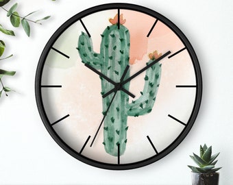 10 Watercolor Cactus Wall Clock , Cactus Wall Clock , Botanical Wall ...