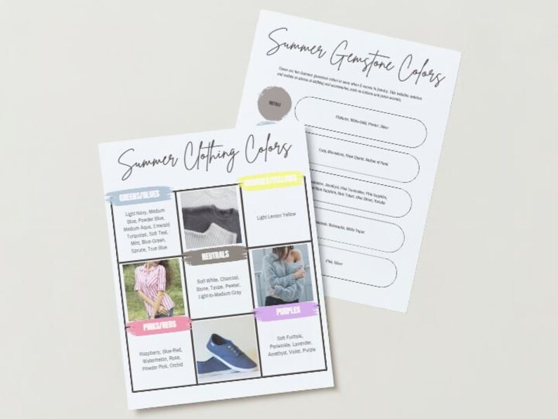 Seasonal Color Analysis Cheat Sheets Digital Download - for Summer ...