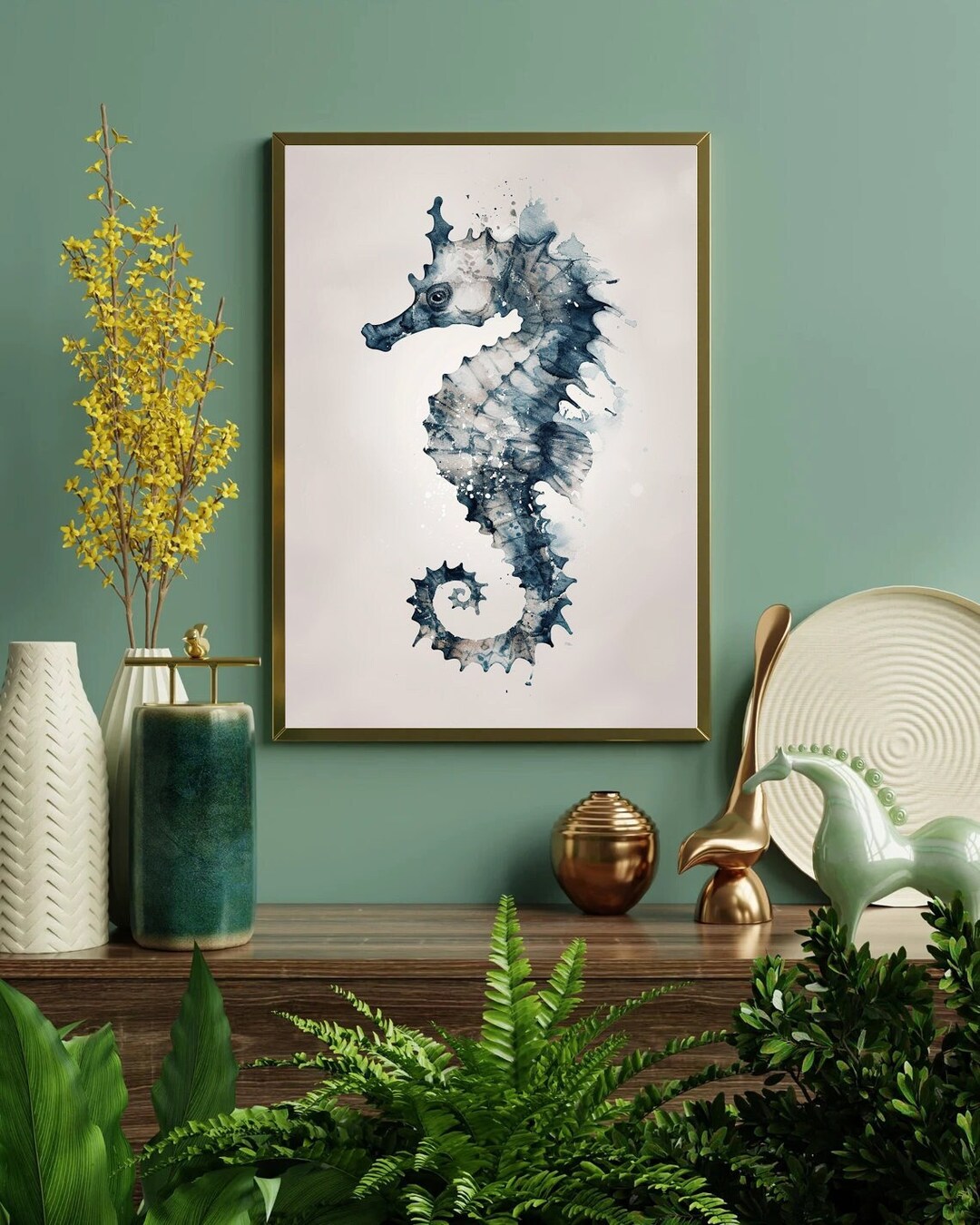 Seahorse Watercolor, Abstract Art Print With Sea Creature, DIN A4, A3 ...