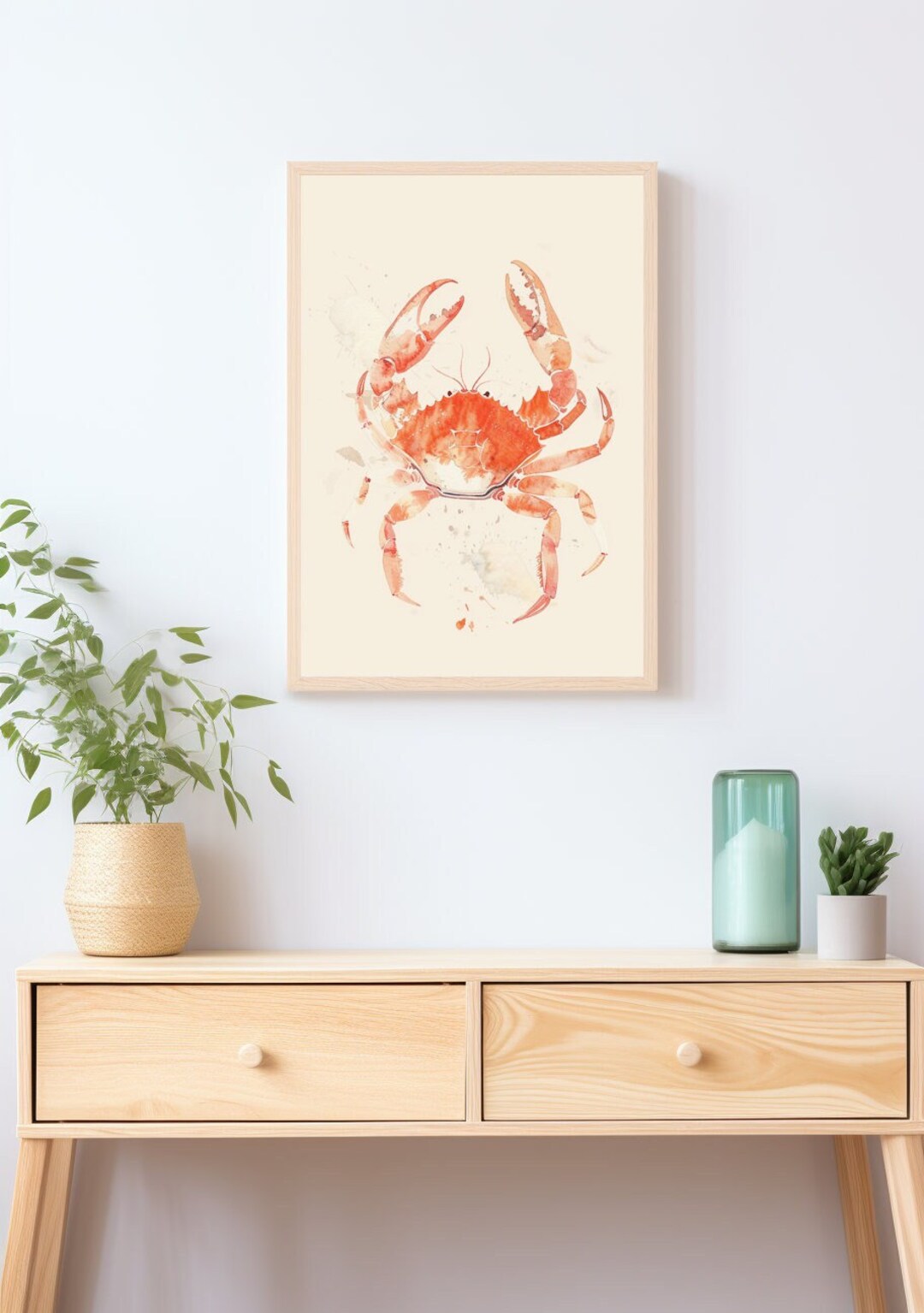 Watercolor With Crab, Abstract Art Print With Sea Creature, DIN A4, A3 ...