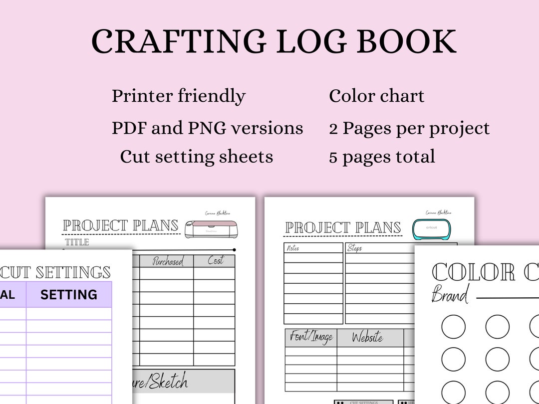 Printable Craft Tracking Log Book Cut Settings Color Chart 2 Pages per ...