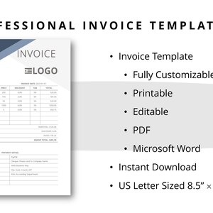 Invoice Template, Professional, Customizable, Editable, Printable ...