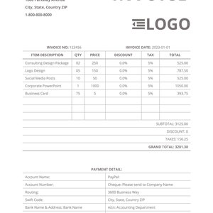 Invoice Template, Professional, Customizable, Editable, Printable ...