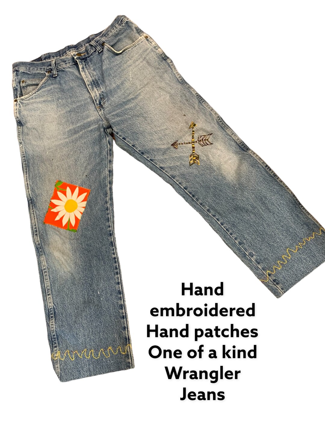 One of a Kind Vintage Custom Wrangler Reworked Hand Embroidered Patch ...
