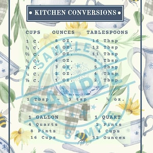 Kitchen Conversion Chart, Farmhouse - Etsy