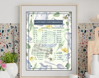 Kitchen Measurement Conversion Chart Farmhouse Wall Decor Measuring ...