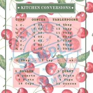 Kitchen Conversion Charts, Fruit Themed - Etsy