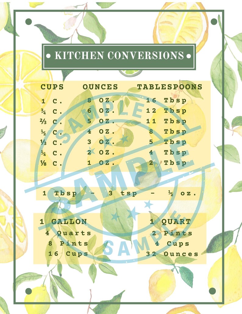 Kitchen Conversion Charts, Fruit Themed - Etsy