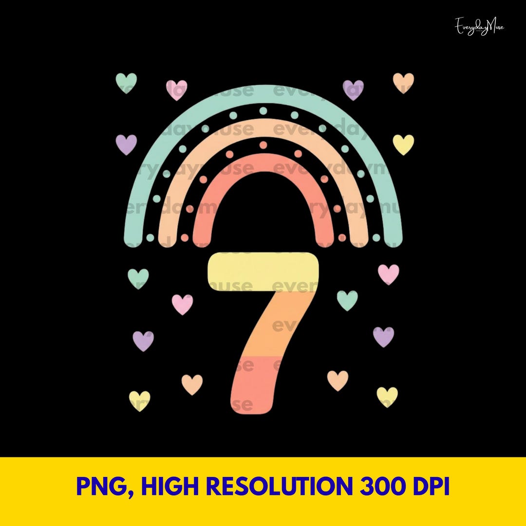 7th Birthday Rainbow PNG: Pastel Rainbow Number Seven Hearts Png Cute ...