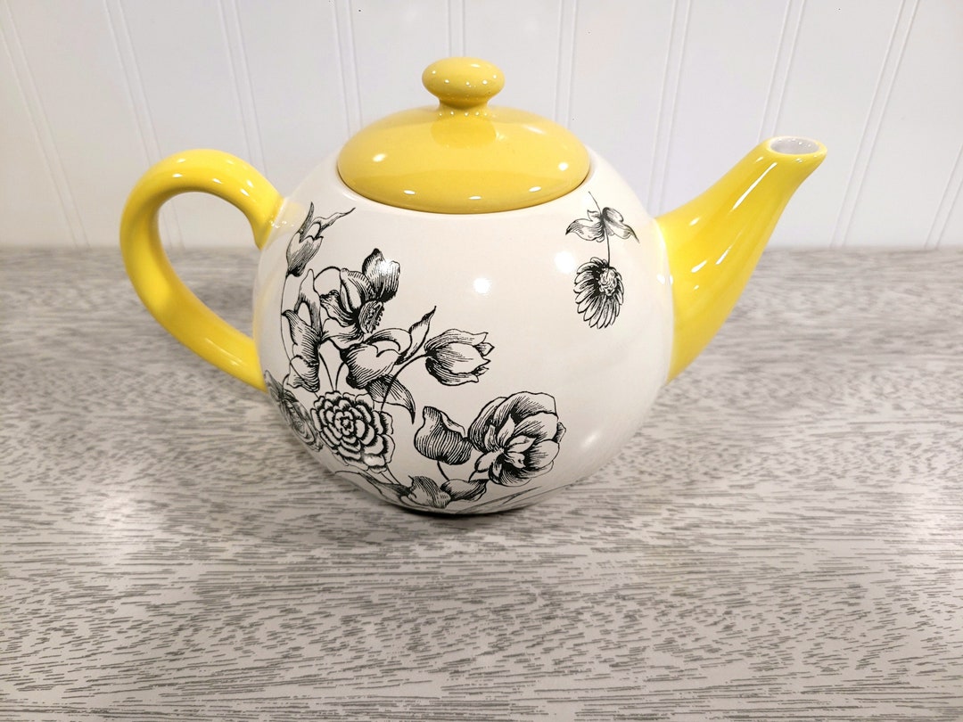 Certified International Jennifer Brinley Yellow and Black Floral Teapot ...