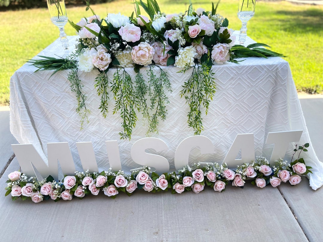 Complete Sweetheart Table Centerpieces With Wood Last Name, Flowers for ...