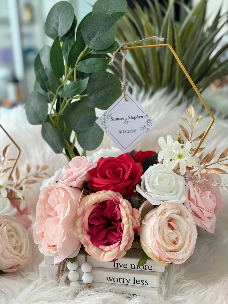 Blush and Red Wedding Centerpiece With Custom Names, , Wedding Table ...