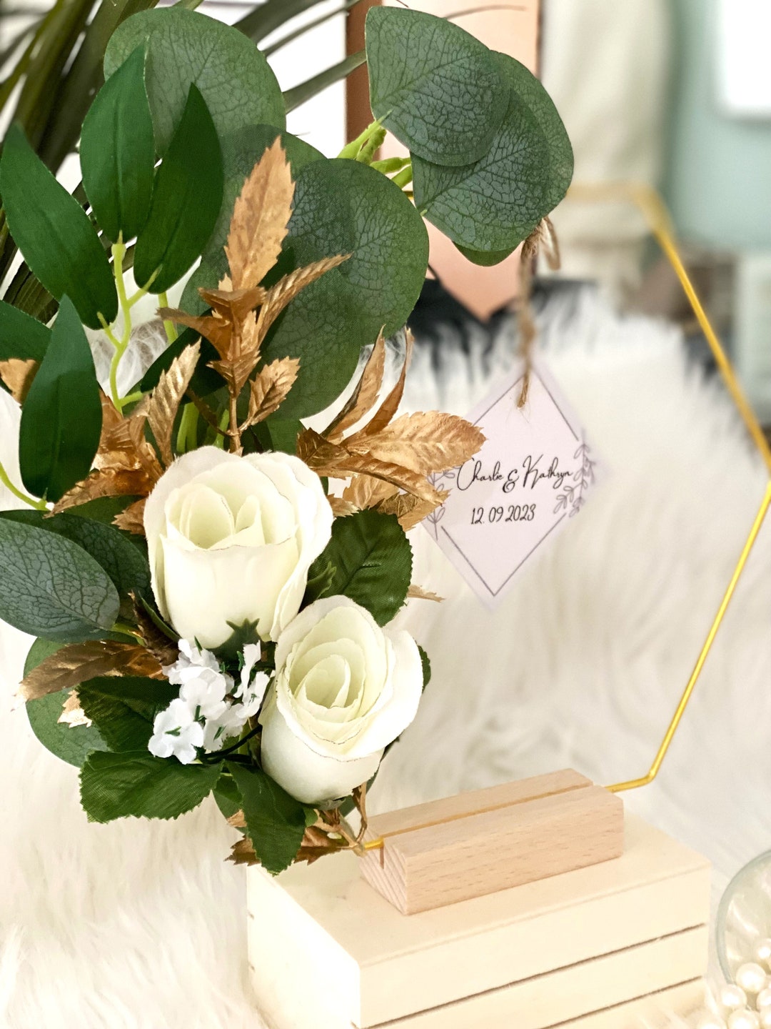 Wedding Centerpiece for Tables With Couple Names, Hexagon Hoop With ...