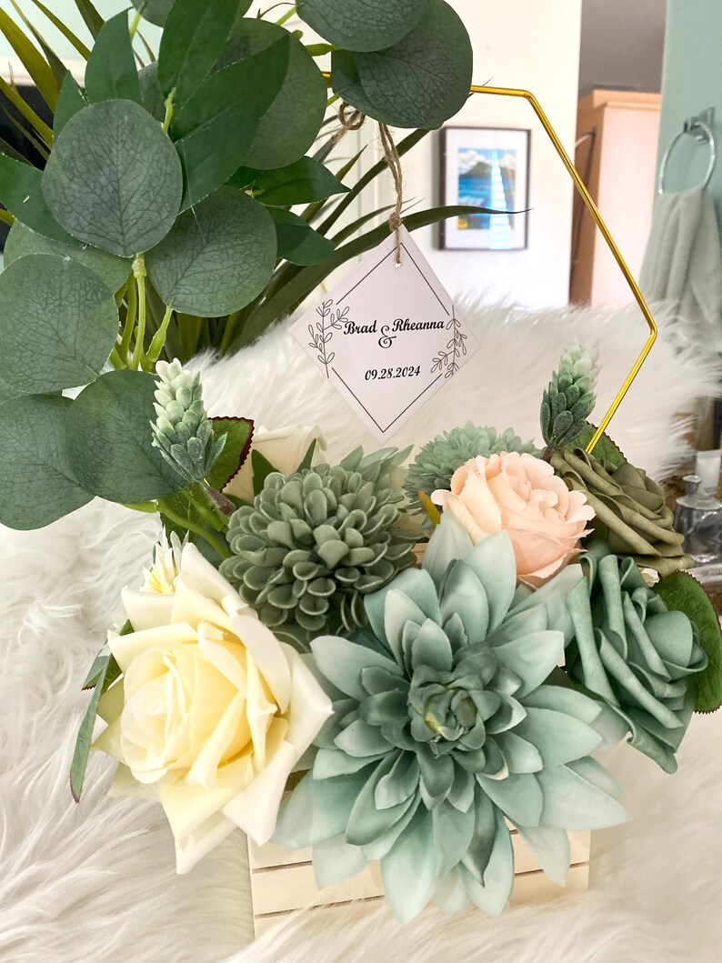 Sage Green Wedding Centerpiece With Couple Names, Hexagon Hoop With ...