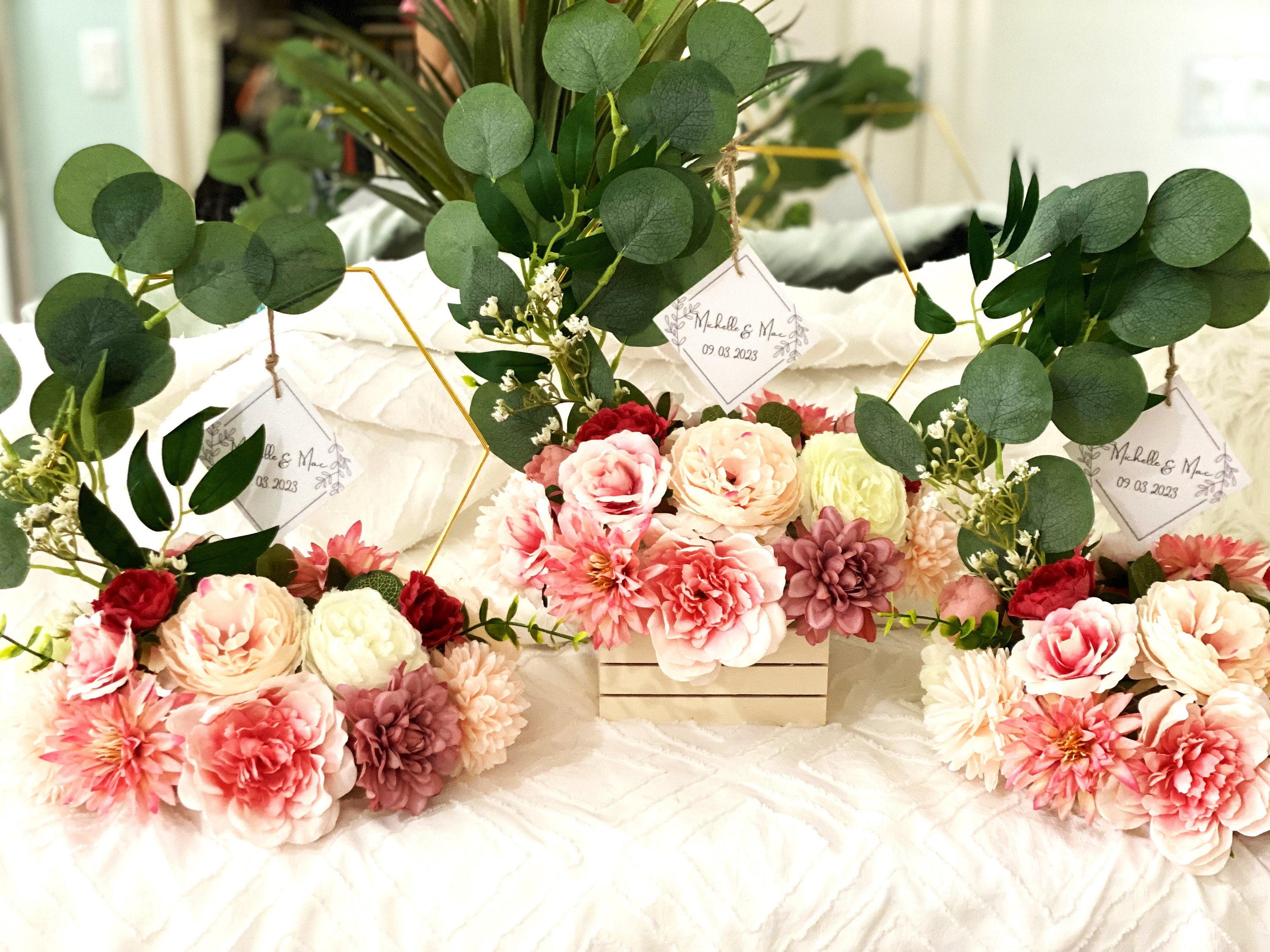 Sage Green Wedding Centerpiece With Couple Names, Hexagon Hoop With ...