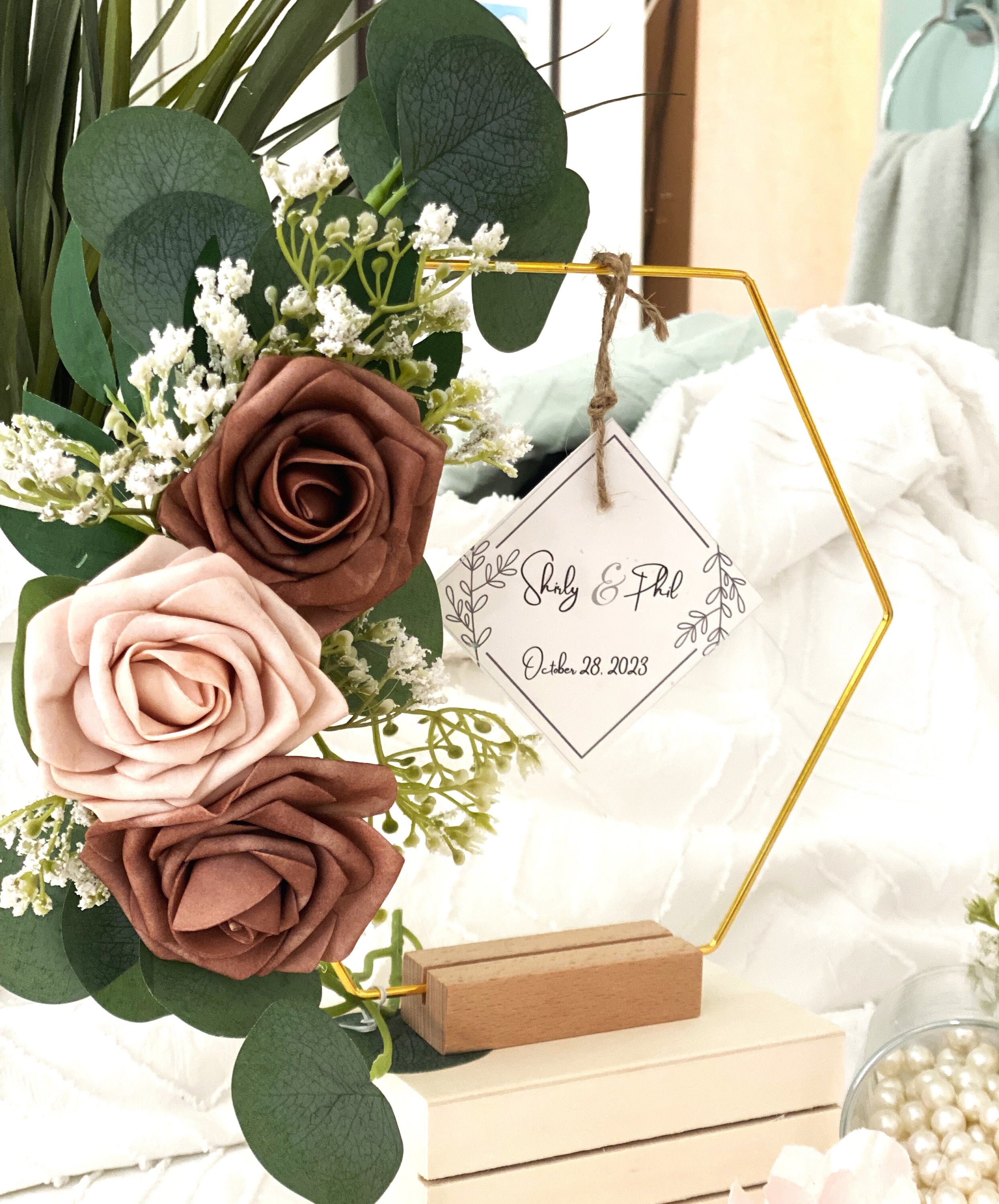 Wedding Centerpiece for Tables With Couple Names, Hexagon Hoop With ...