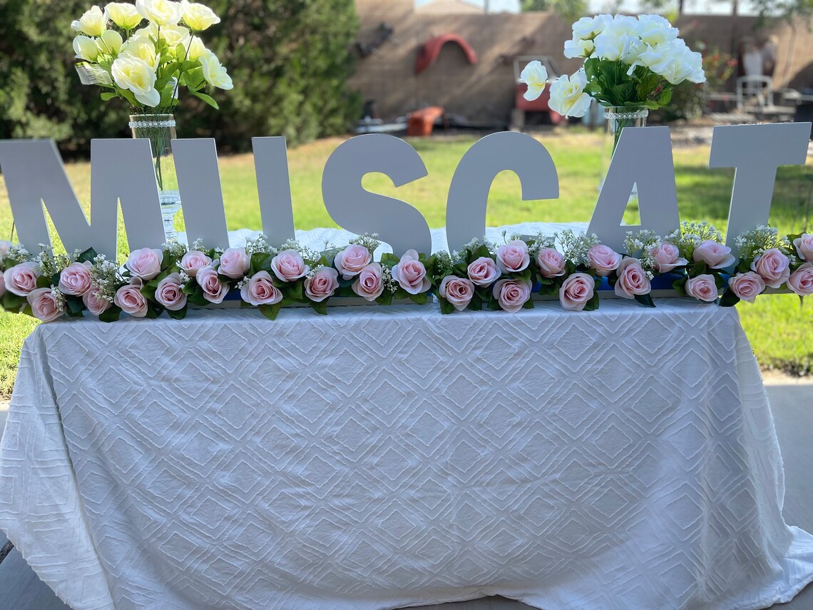 Complete Sweetheart Table Centerpieces With Wood Last Name, Flowers for ...