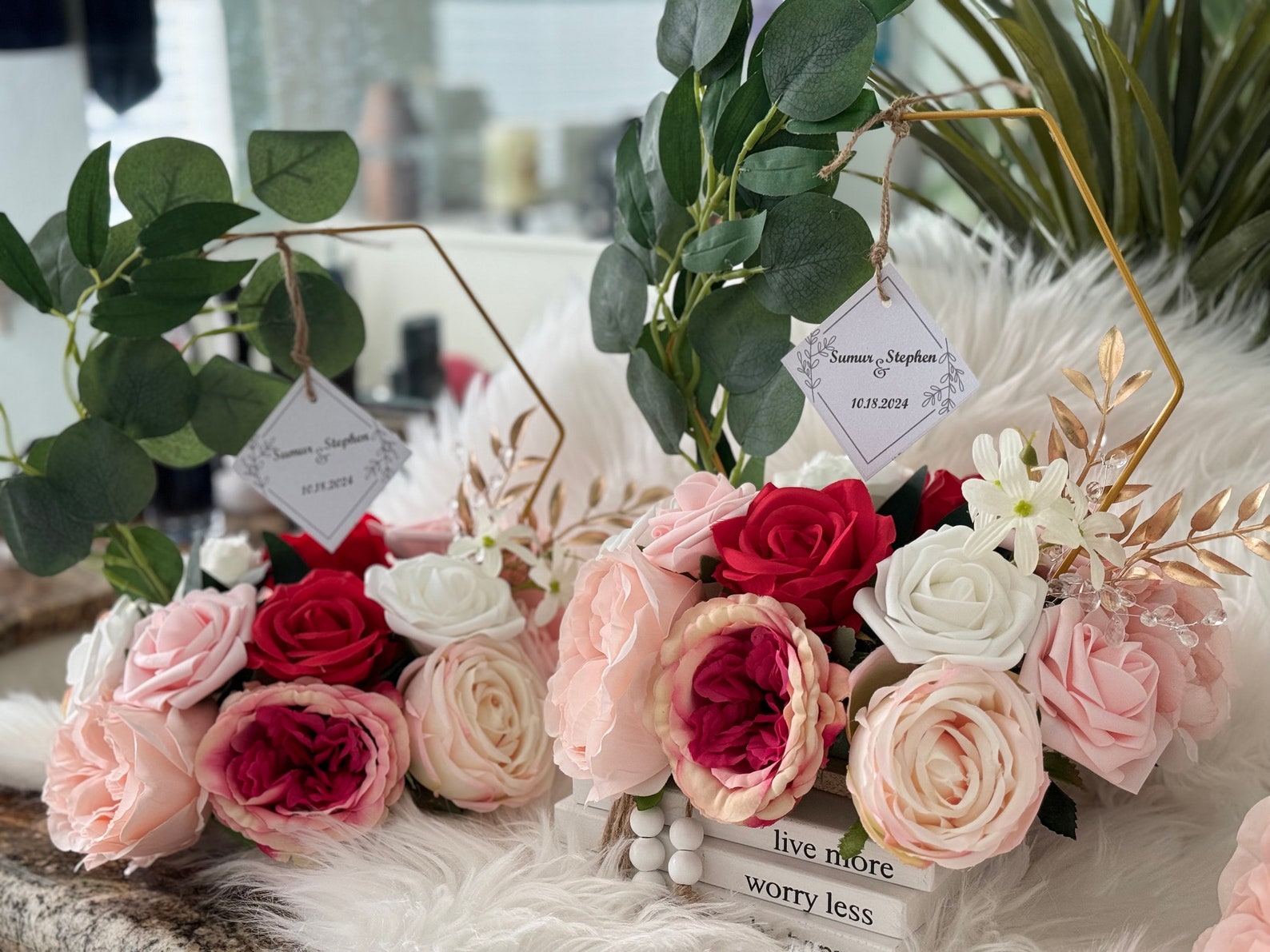 Blush and Red Wedding Centerpiece With Custom Names, , Wedding Table ...