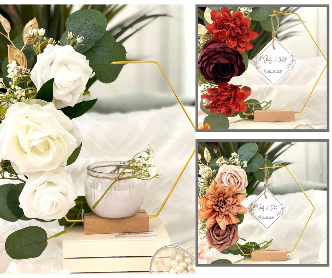 Wedding Centerpiece for Tables With Couple Names, Hexagon Hoop With ...