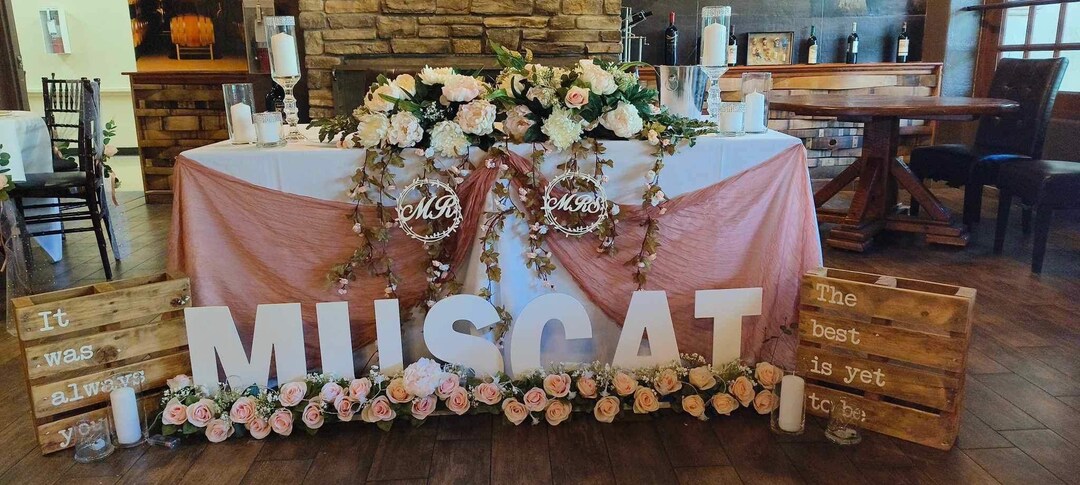 Complete Sweetheart Table Centerpieces With Wood Last Name, Flowers for ...