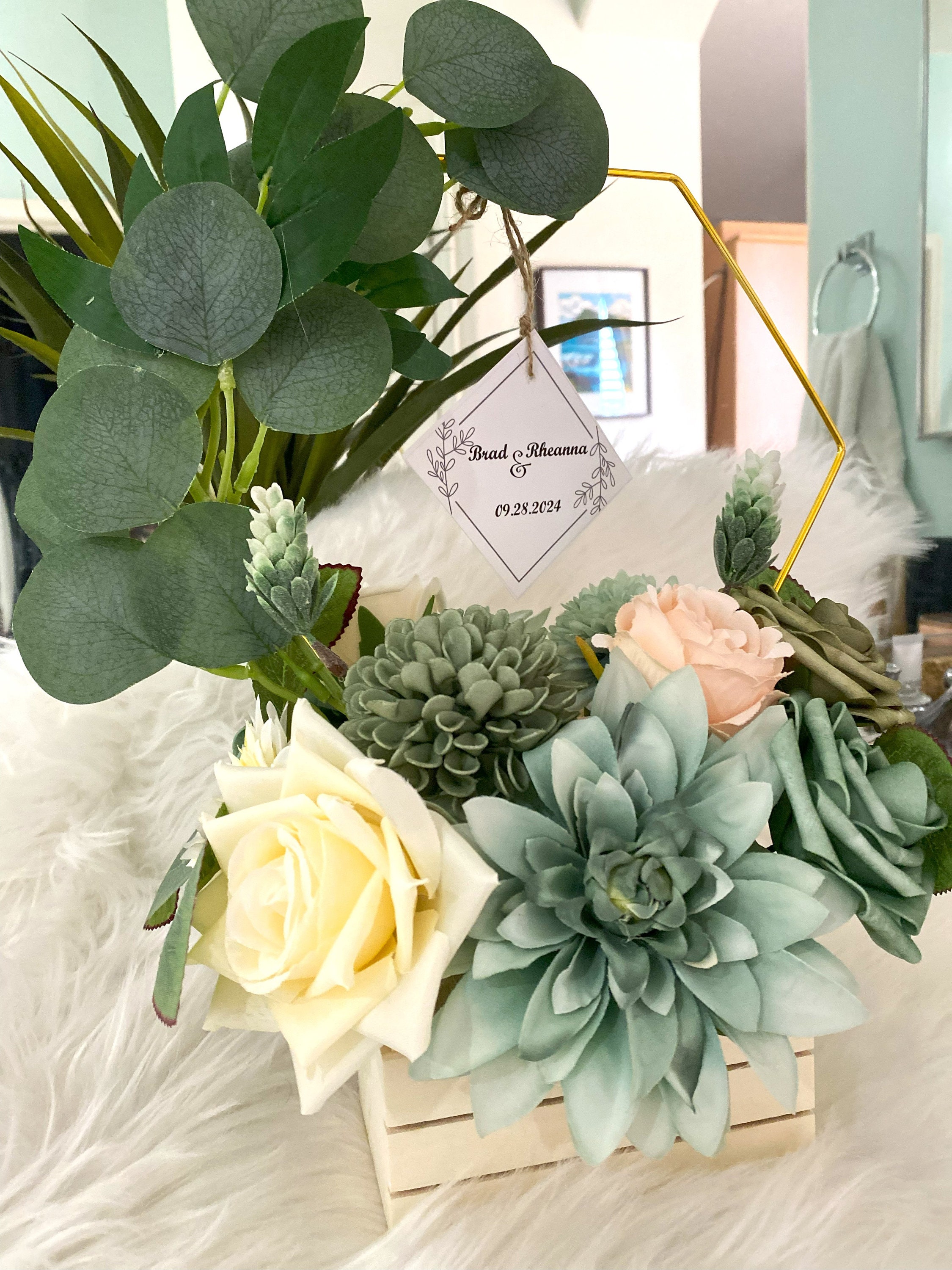 Sage Green Wedding Centerpiece With Couple Names, Hexagon Hoop With ...