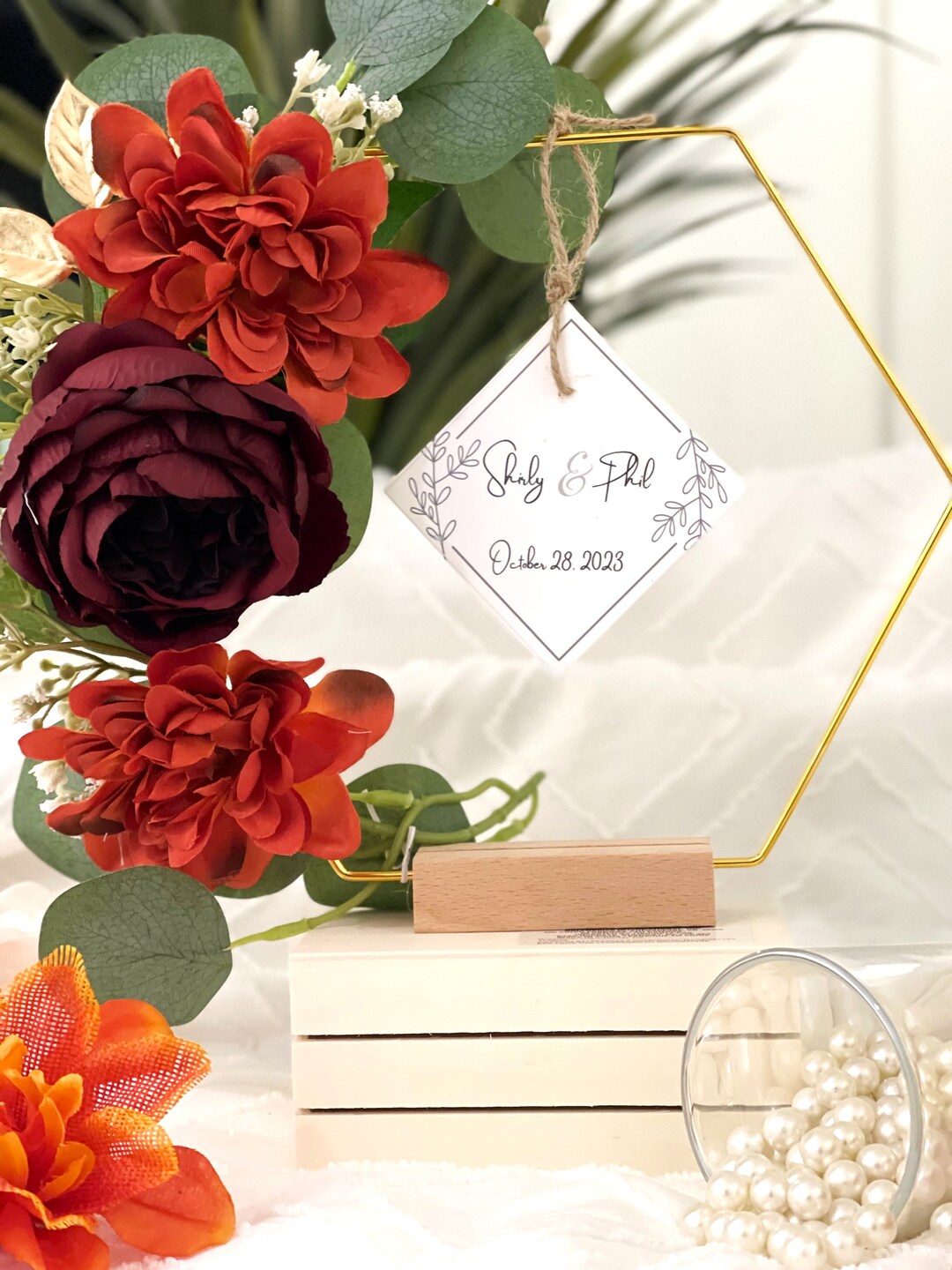 Wedding Centerpiece for Tables With Couple Names, Hexagon Hoop With ...