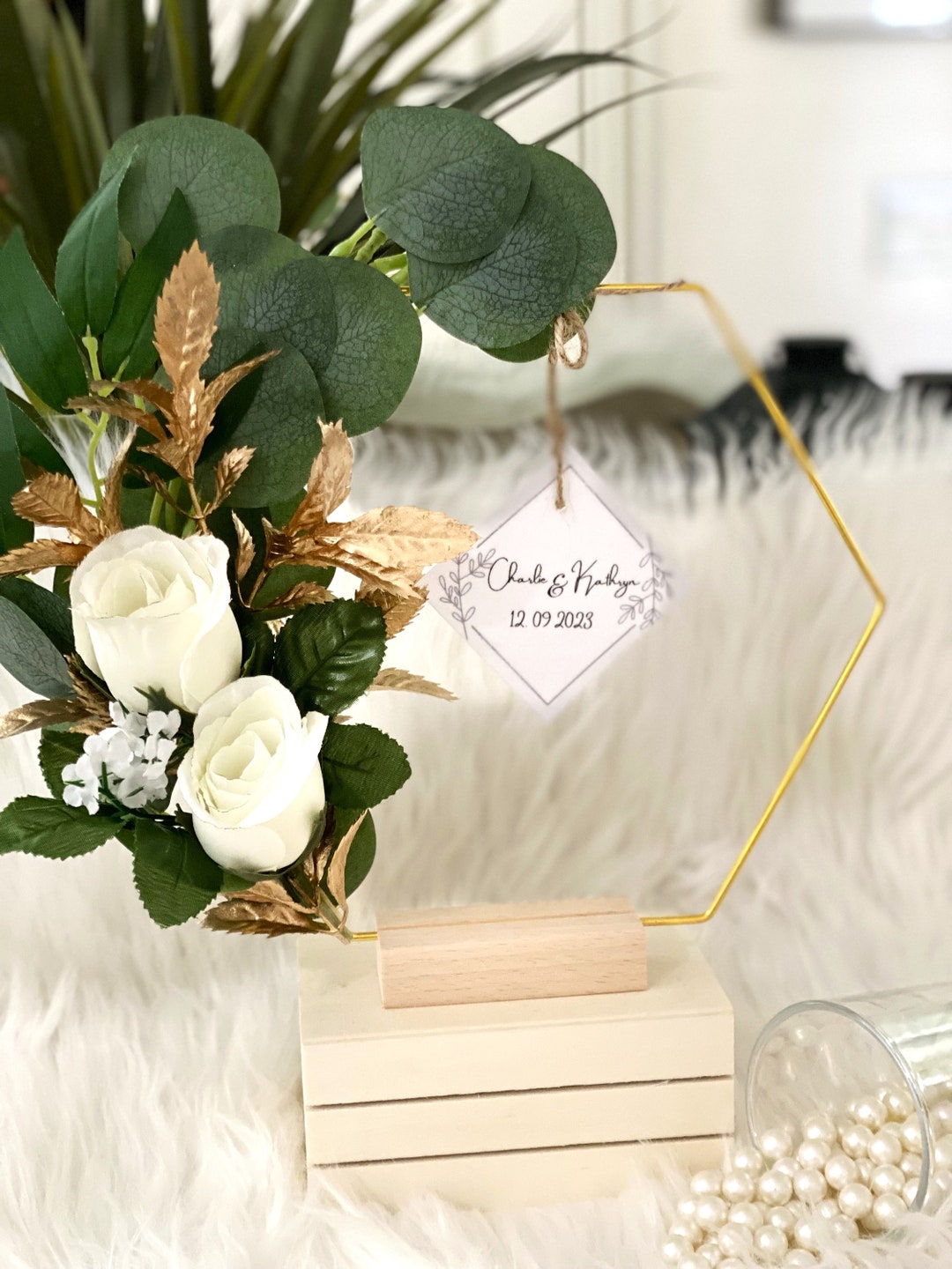 Wedding Centerpiece for Tables With Couple Names, Hexagon Hoop With ...