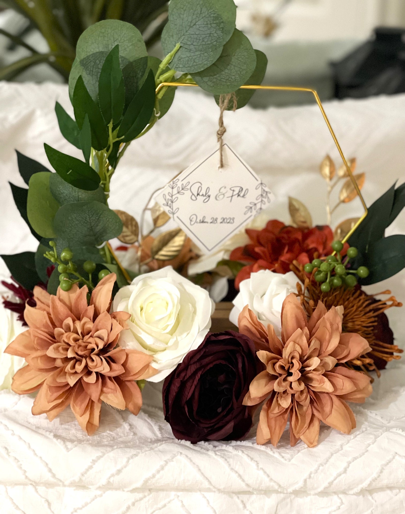 Wedding Centerpiece for Tables With Couple Names, Hexagon Hoop With ...