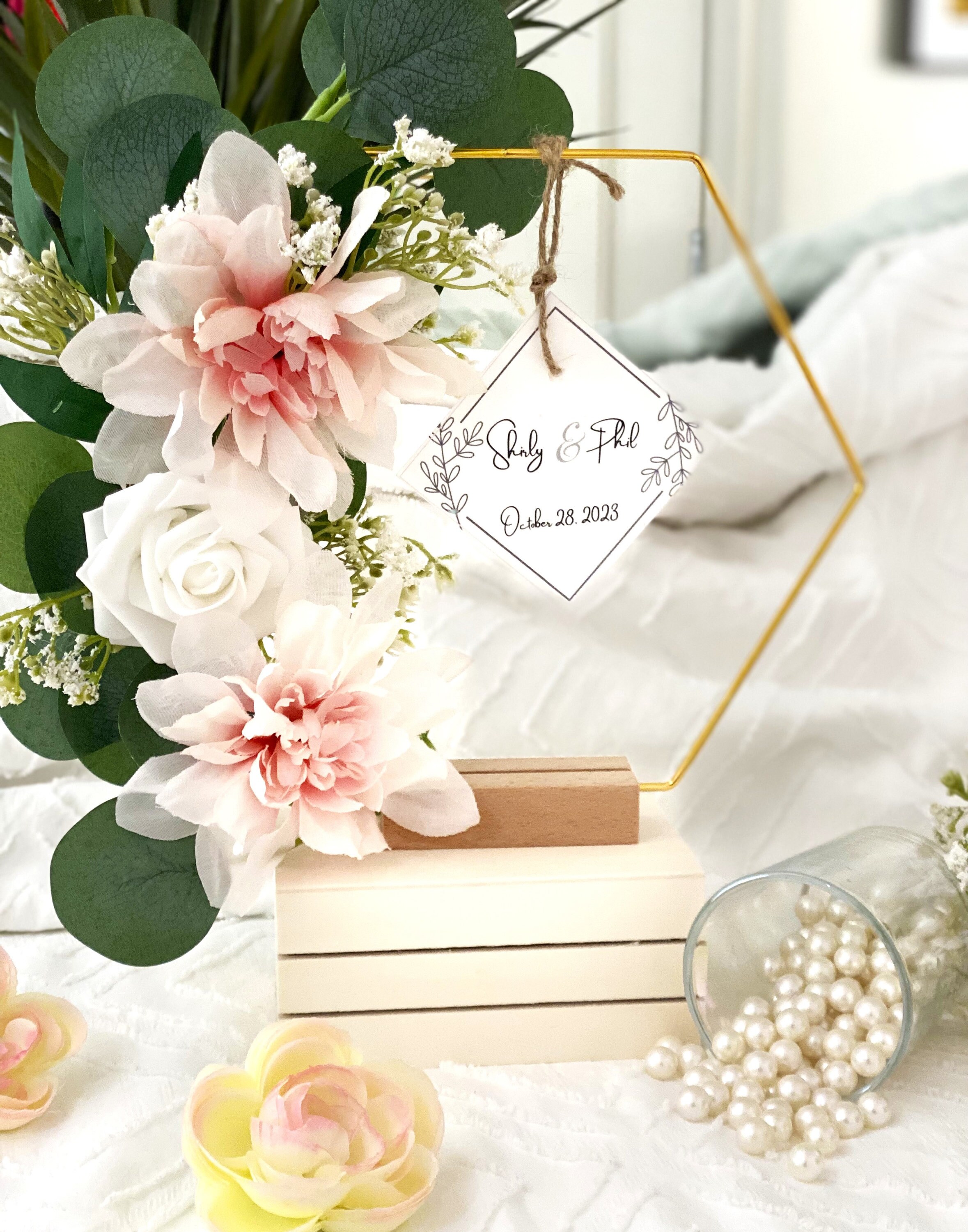 Wedding Centerpiece for Tables With Couple Names, Hexagon Hoop With ...