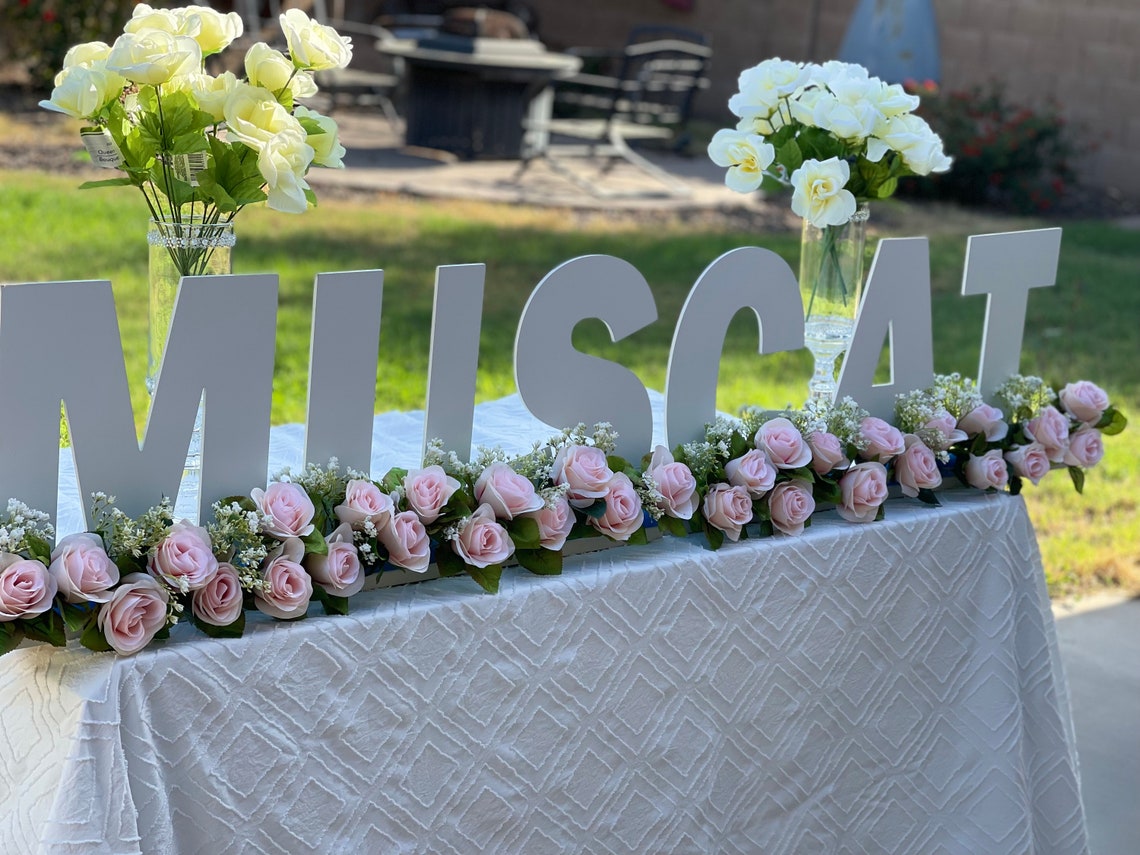 Complete Sweetheart Table Centerpieces With Wood Last Name, Flowers for ...