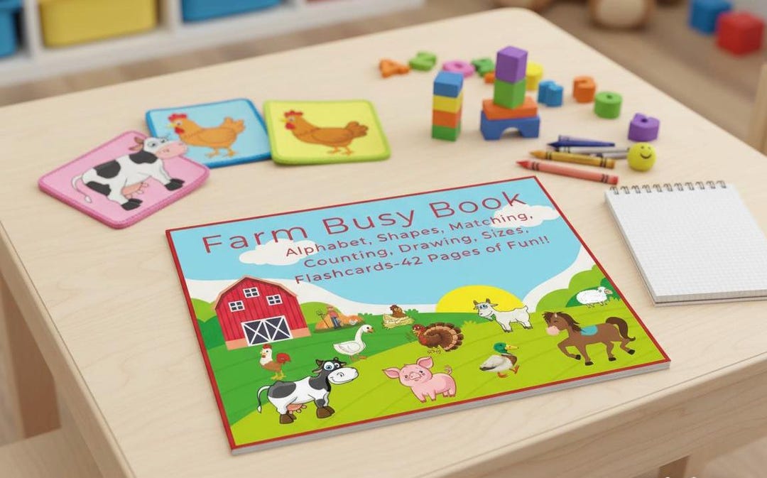 Farm Busy Book, Kindergarten Book, Kids Learning, Shape Matching ...
