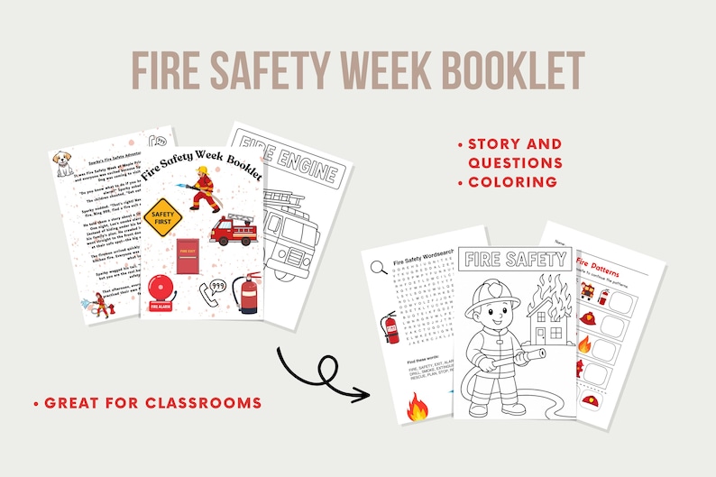 Fire Safety Week Workbook, Kids Questionnaire & Coloring Pages ...