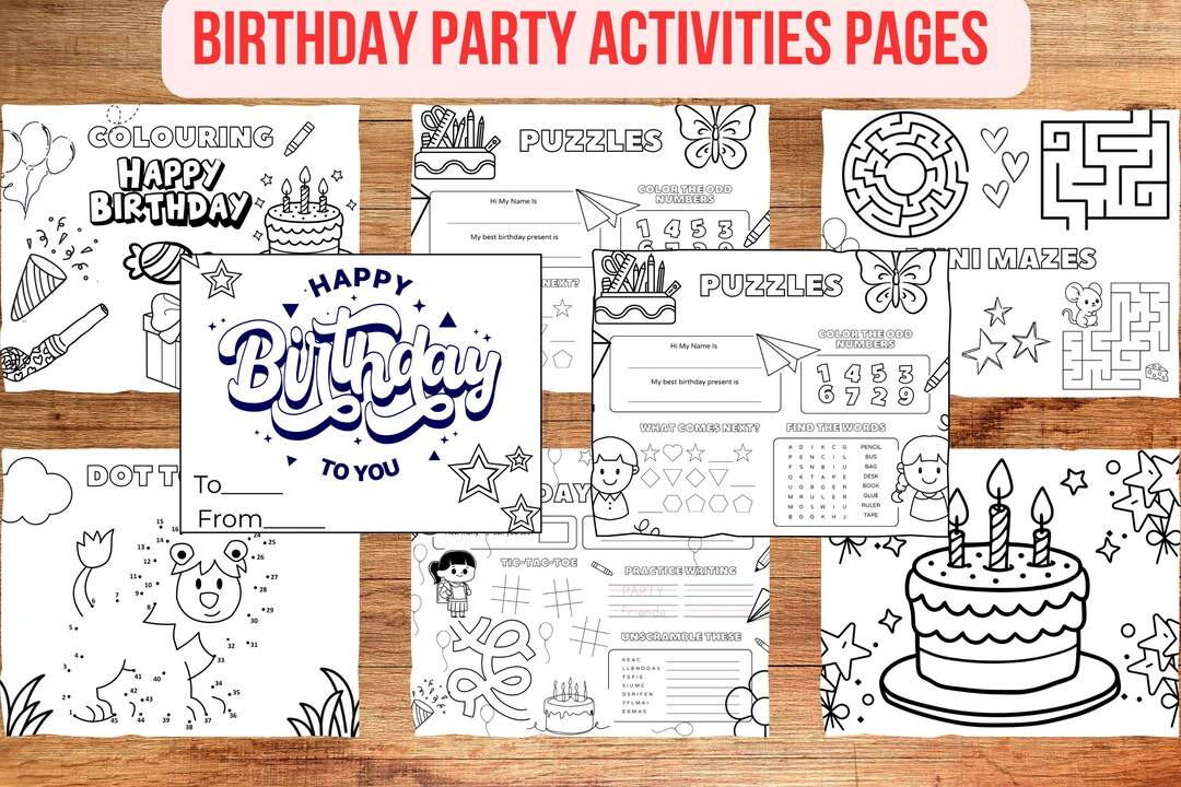 Birthday Party Activity Pages: Printable Games, Coloring, Mazes, Party ...